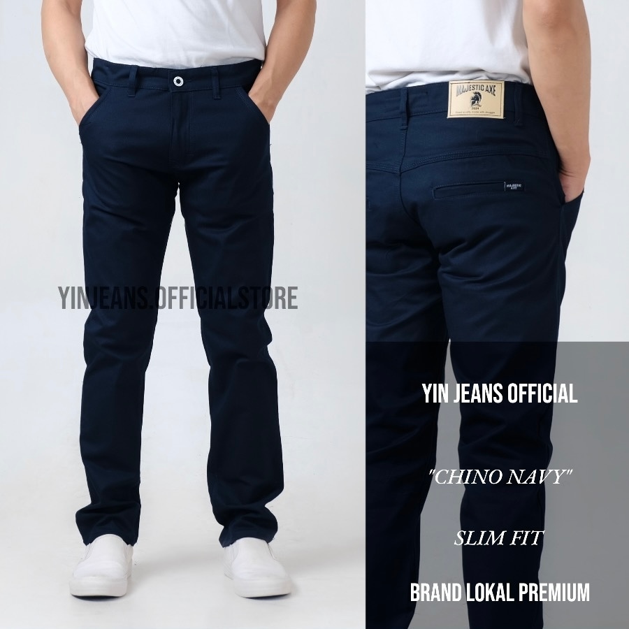 Jual Celana Chino Panjang Pria Slim fit Biru Tua Navy Kerja Harian Kantor Santai Liburan Cowok ...