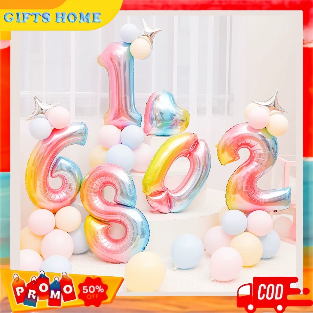 Jual Balon Foil Angka 0-9 Warna Rainbow Ukuran Large 80Cm 32Inch (1Pcs ...