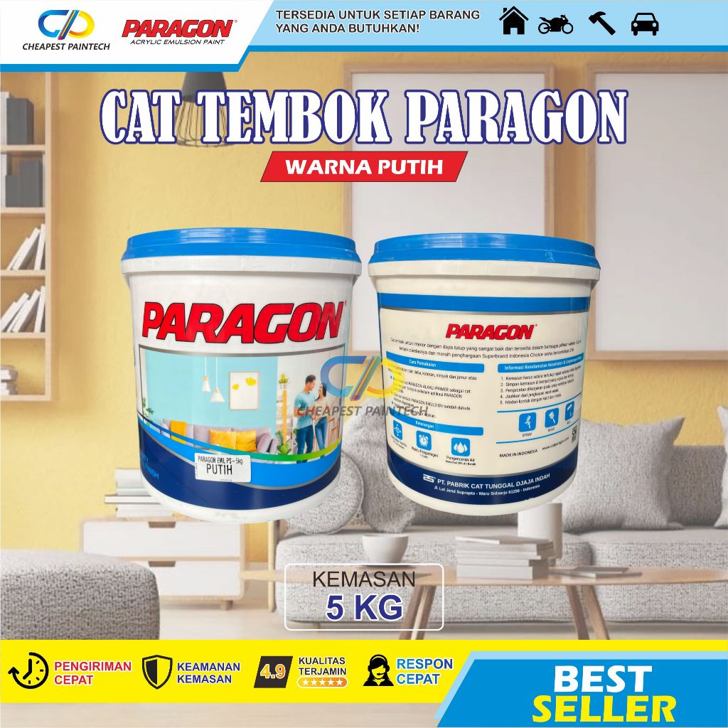 Jual Cat Tembok PARAGON PUTIH 5kg pail | cat interior | plafond ...
