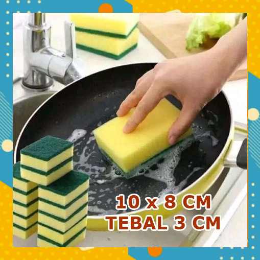 Jual Spons Cuci Piring MURAH Sponge Spon Kuning Hijau Wajan Panci Gelas ...