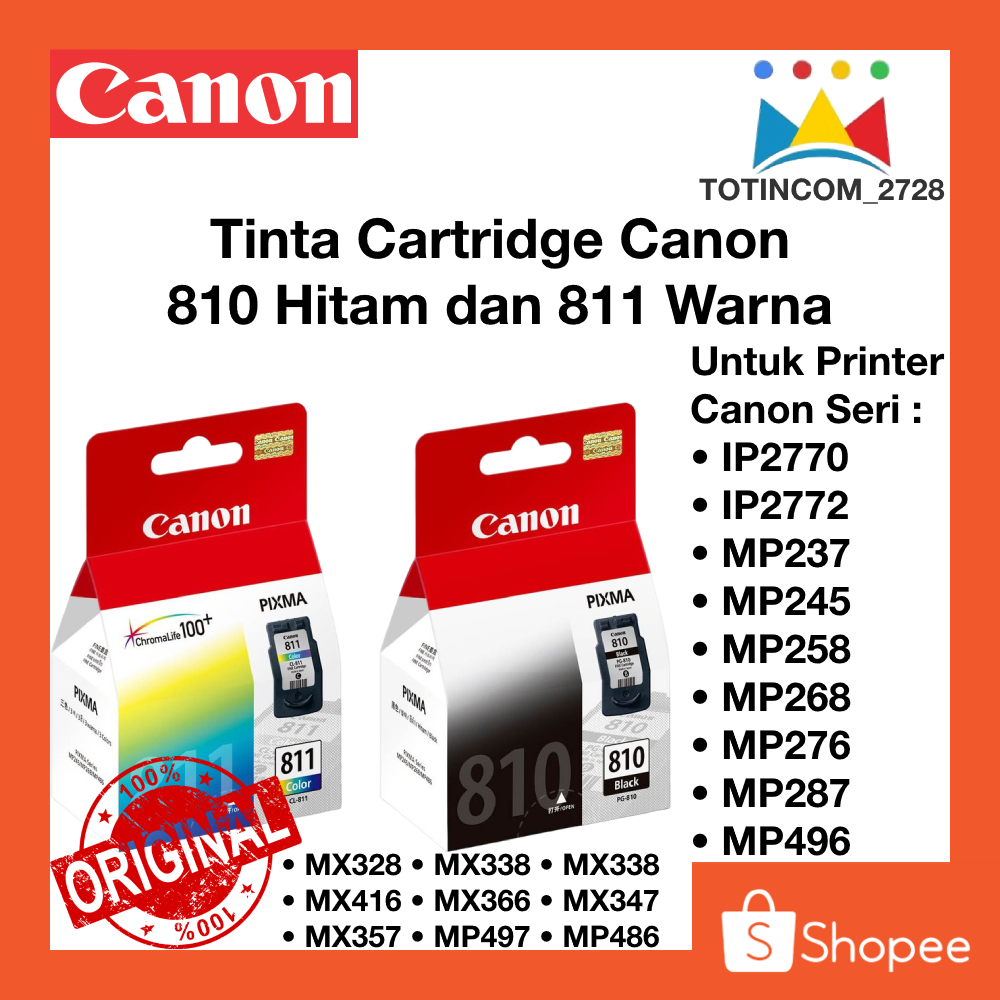 Jual Tinta 810 Hitam Cartridge Original Canon 811 Color Mp287 Ip2770 ...