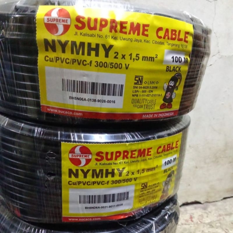 Jual kabel NYYHY 2x1.5mm Supreme kabel serabut Hitam NYMHY 2x1.5 @100mtr | Shopee Indonesia