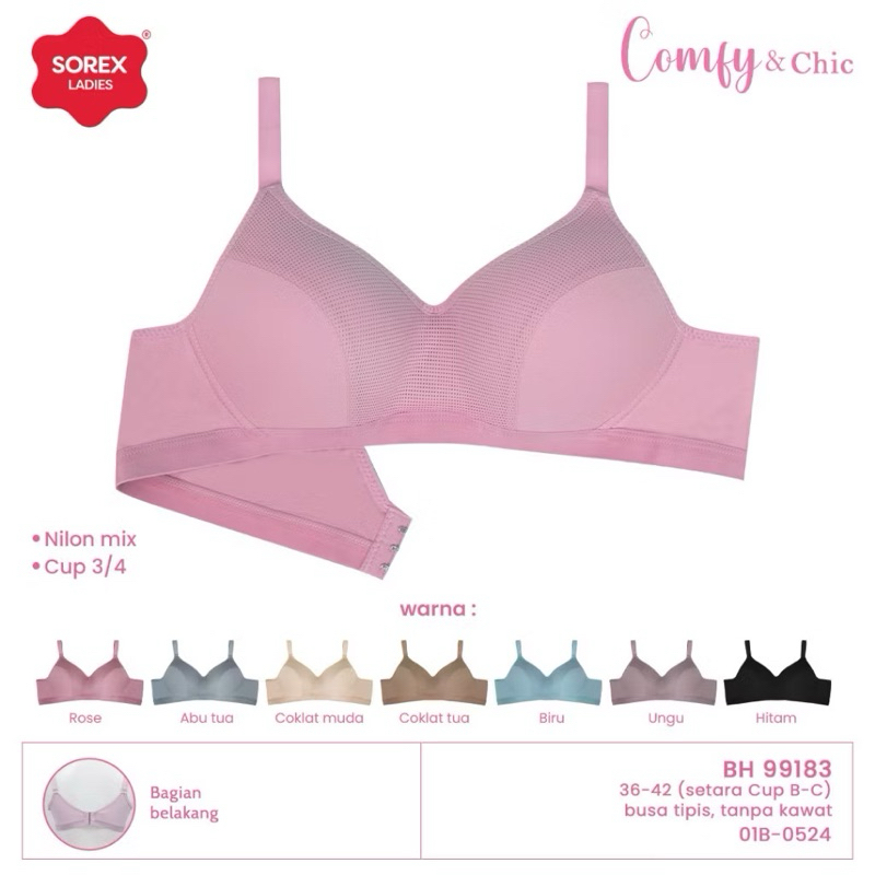 Jual Bra BH SOREX 99183 Tanpa Kawat Busa Tipis Kait 3 (Cup B) | Shopee ...