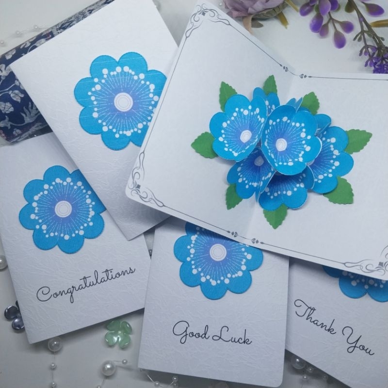 Jual kartu ucapan pop up 3D bunga biru + amplop | Shopee Indonesia