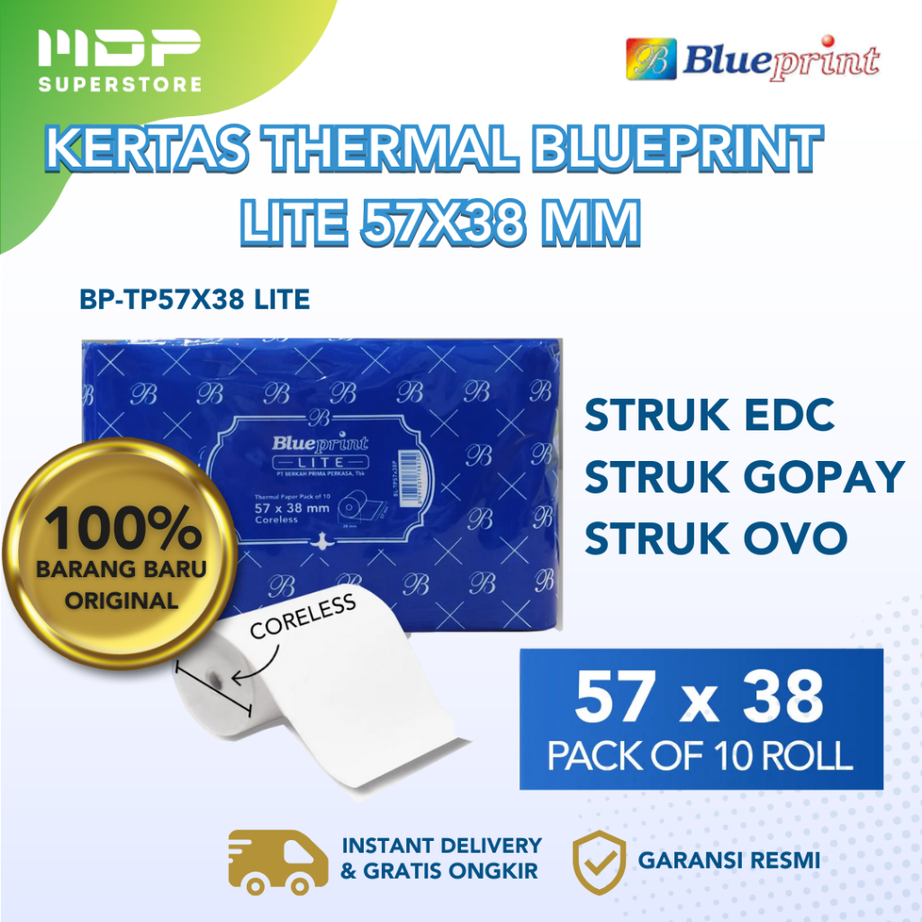 Jual KERTAS THERMAL BLUEPRINT PAPER ROLL BP-TP57X38 LITE | Shopee Indonesia