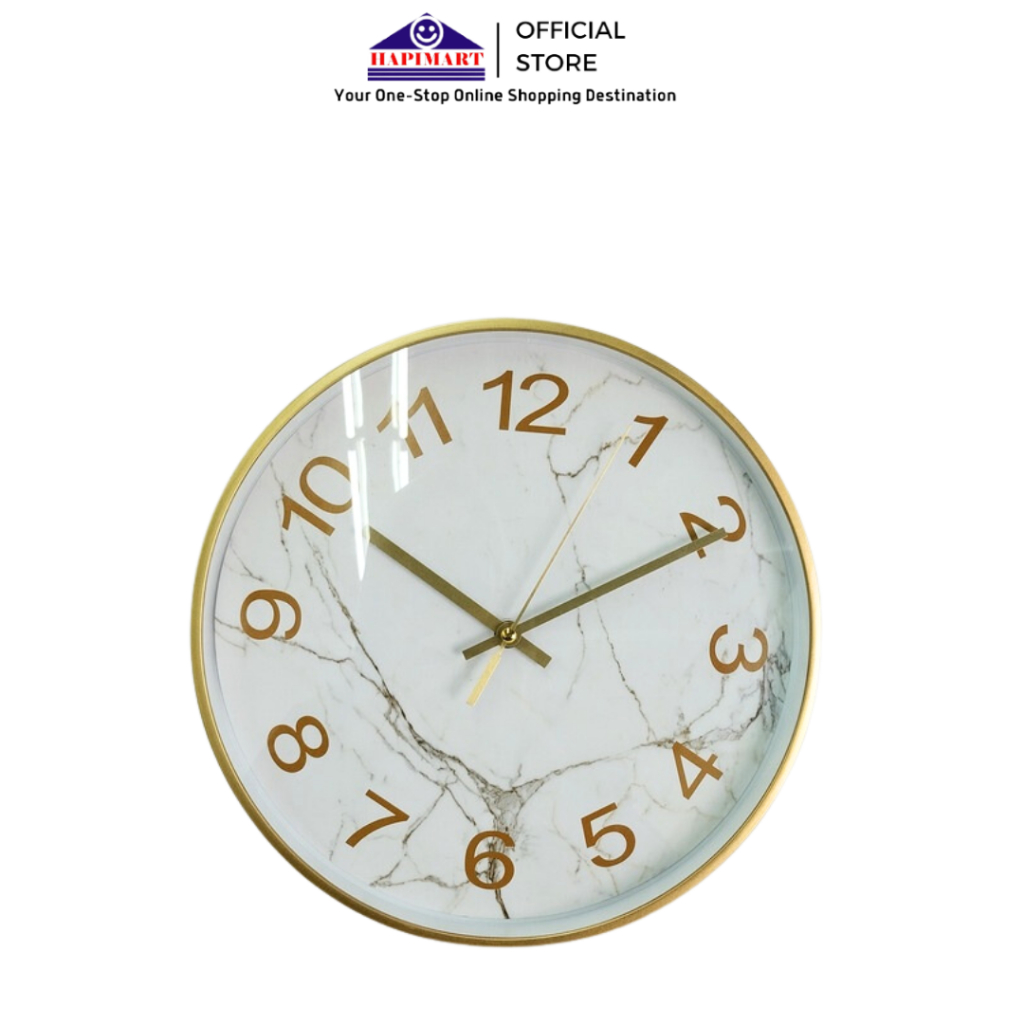 Jual Jam Dinding 30CM Bulat Besar Gold Motif Marble Hitam Putih ...
