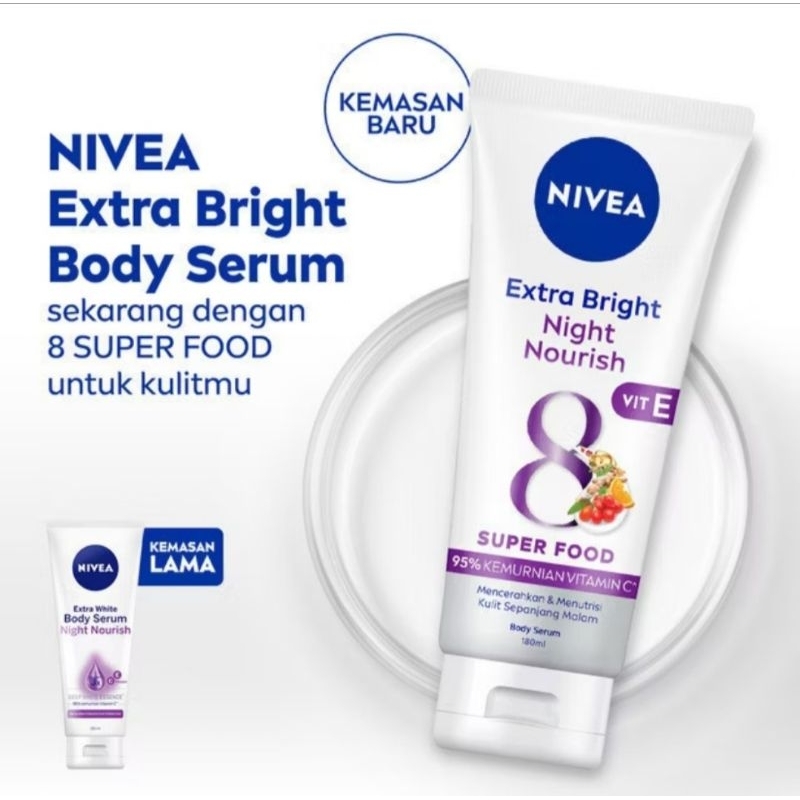 Jual nivea body serum extra bright night nourish 180ml harga murah ...
