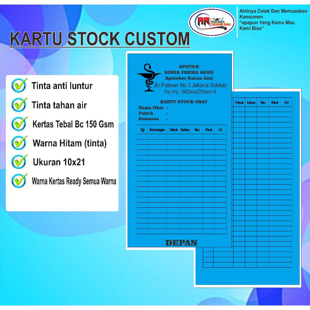 Jual Kartu stock obat custom | 1 pack isi 500 lembar | Shopee Indonesia