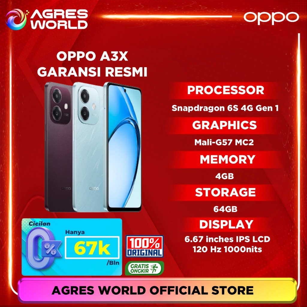 Jual OPPO A3x 4/64GB Snapdragon 6s 4G Gen1 300% Ultra Volume Mode ...