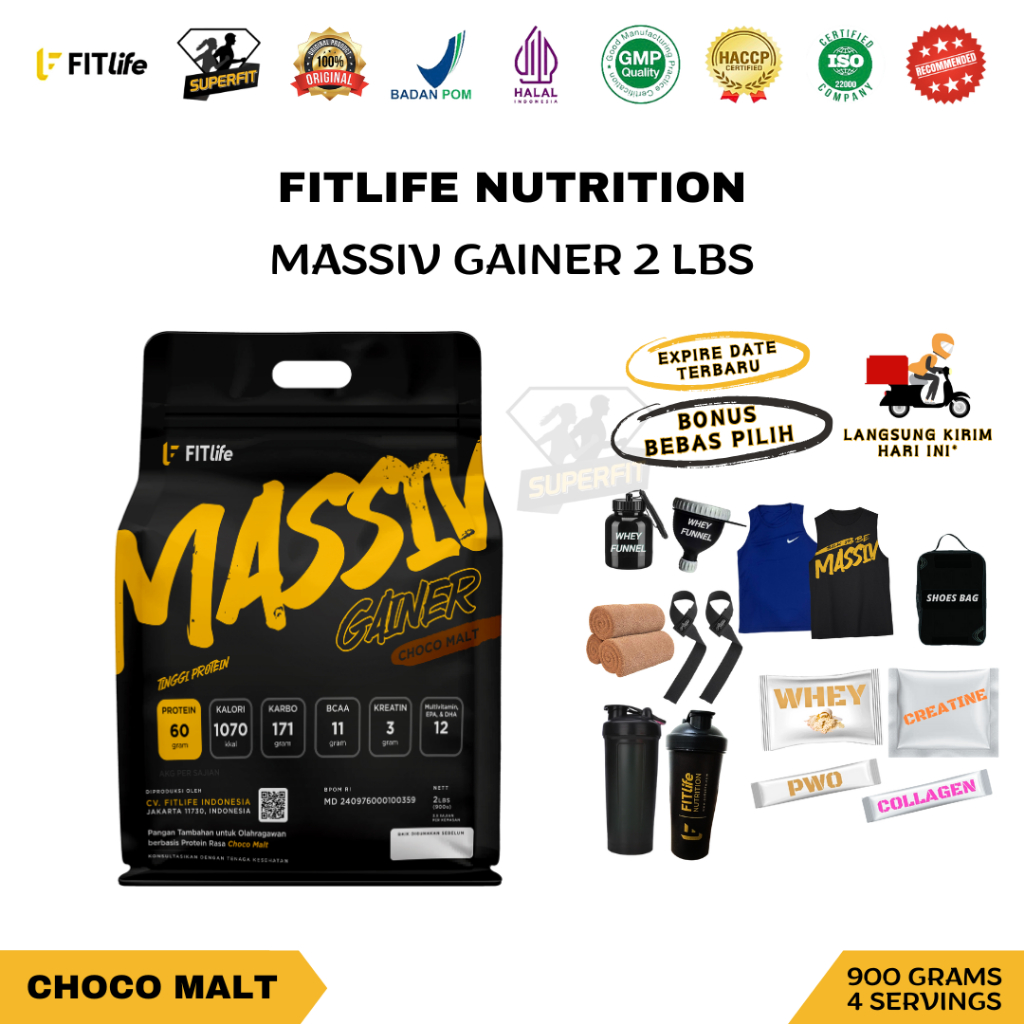 Jual Fitlife MASSIV GAINER 2 Lbs 900gr MPro Upgraded 900 Grams 2LB ...