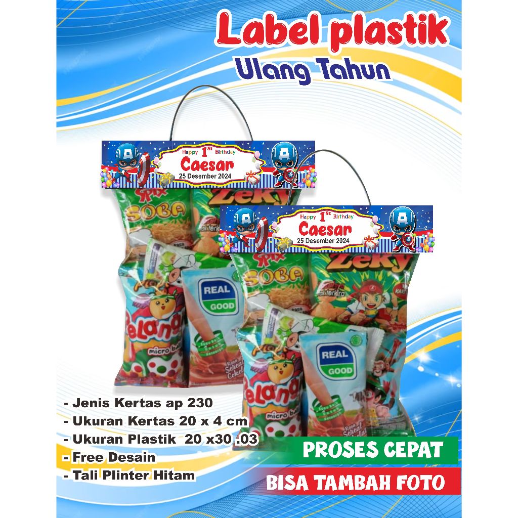 Jual Plastik Snack Ulang Tahun Custom advengers (Free Desain nama dan ...