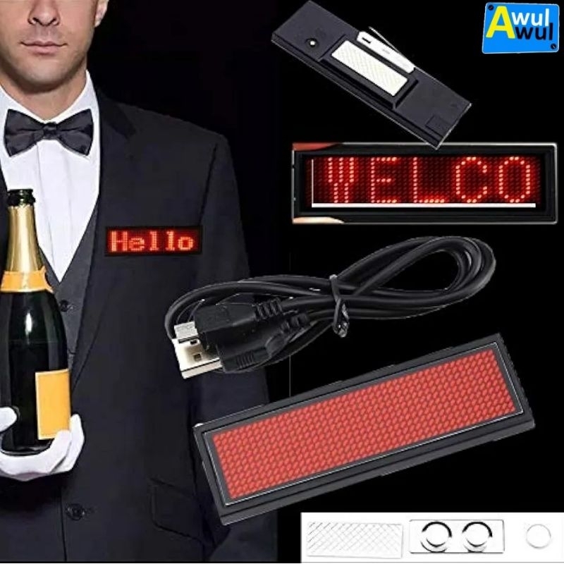 Jual Papan Nama LED Pixel Name Tag Badge Programmable Running Text ...
