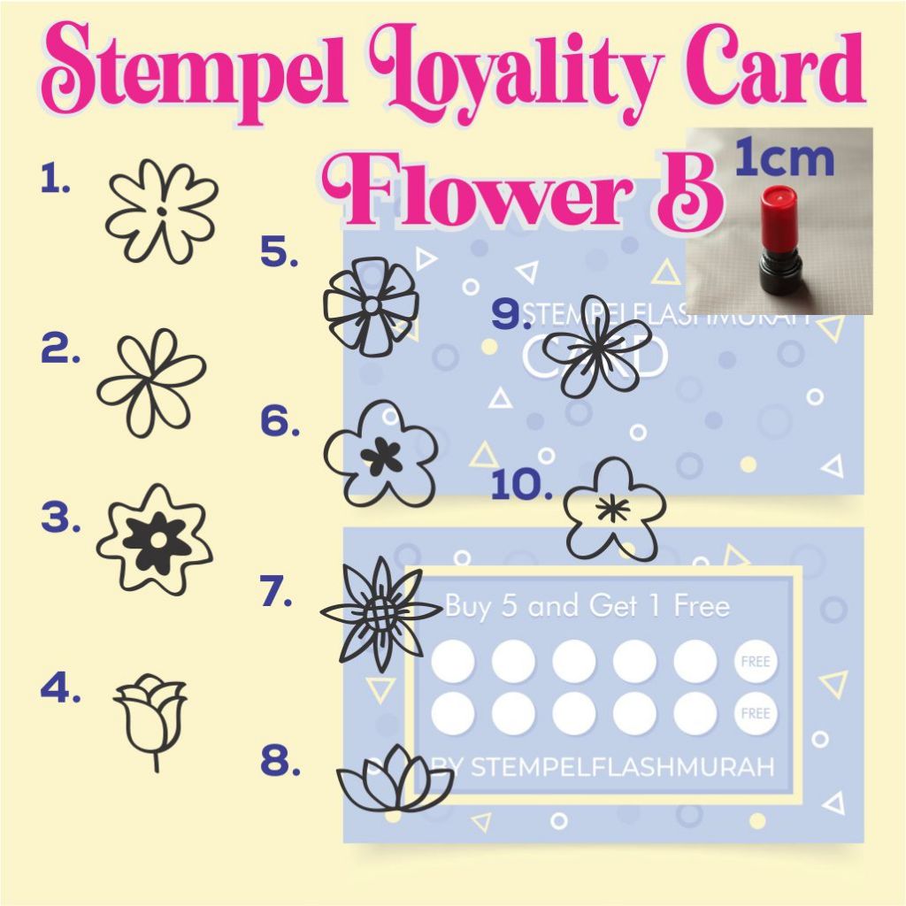 Jual stempel custom otomatis bunga B 1cm kartu loyality nama member ...