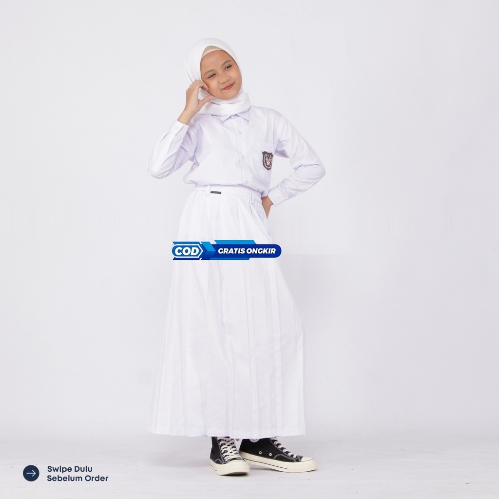 Jual SERAGAM SEKOLAH SETELAN BAJU PUTIH DAN ROK PUTIH FULL REMPEL PANJANG ANAK SD PEREMPUAN ...
