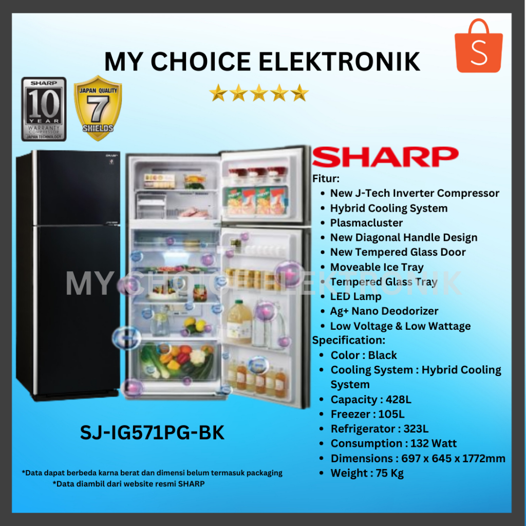 Jual SHARP Kulkas 2 Pintu SJ-IG571PG-BK - 428 Grand Vetro SJ IG 571 PG ...