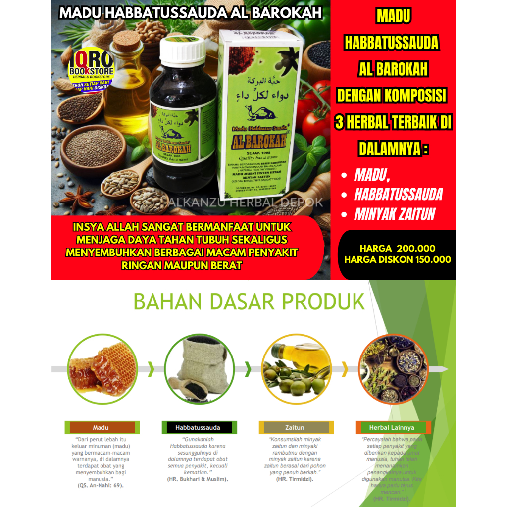 Jual MADU HABBATUSSAUDA AL BAROKAH DENGAN KOMPOSISI 3 HERBAL TERBAIK DI ...