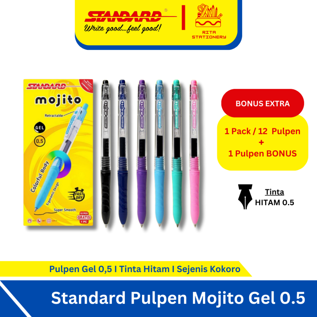 Jual STANDARD Pulpen Mojito Gel 0,5 mm I Ballpoint Setara Kokoro - 1 Pack | Shopee Indonesia