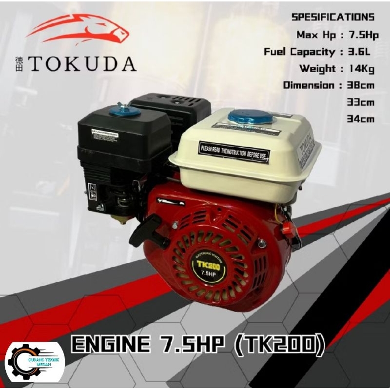 Jual TOKUDA Mesin Bensin Penggerak 7.5Hp TK200 / Gasoline Engine 7.5 Hp TK 200 | Shopee Indonesia