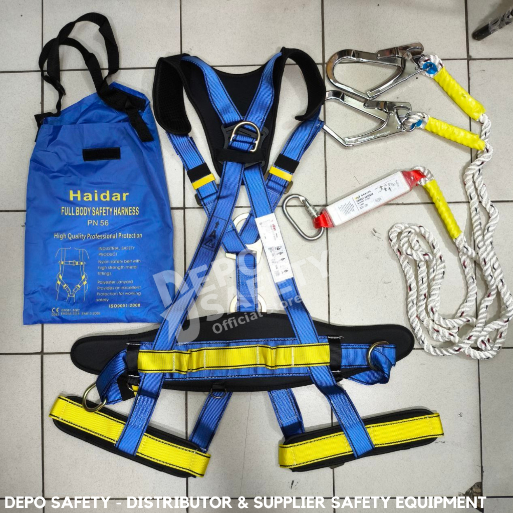Jual FULL BODY HARNES HAIDAR PN 56 LENGKAP DOUBLE BIG HOOK LANYARD ABSORBER | Shopee Indonesia