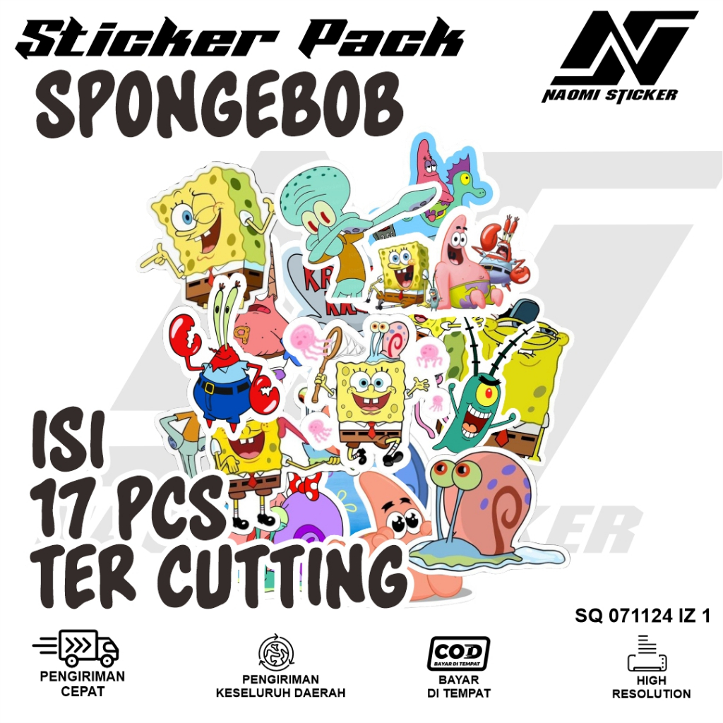 Jual 17 pcs sticker stiker pack tema spongebob cutting cocok untuk helm ...
