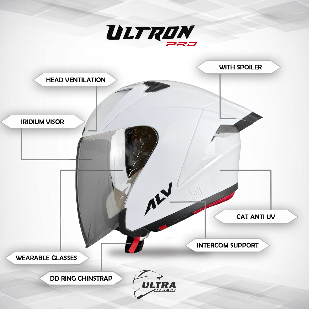 Jual ALV ULTRON PRO | HELM HALF FACE SINGLE VISOR SILVER | STANDART SNI ...