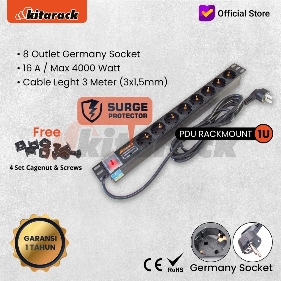 Jual P08G PDU KITARACK COLOKAN LISTRIK STOP KONTAK 8 OUTLET GERMANY ...