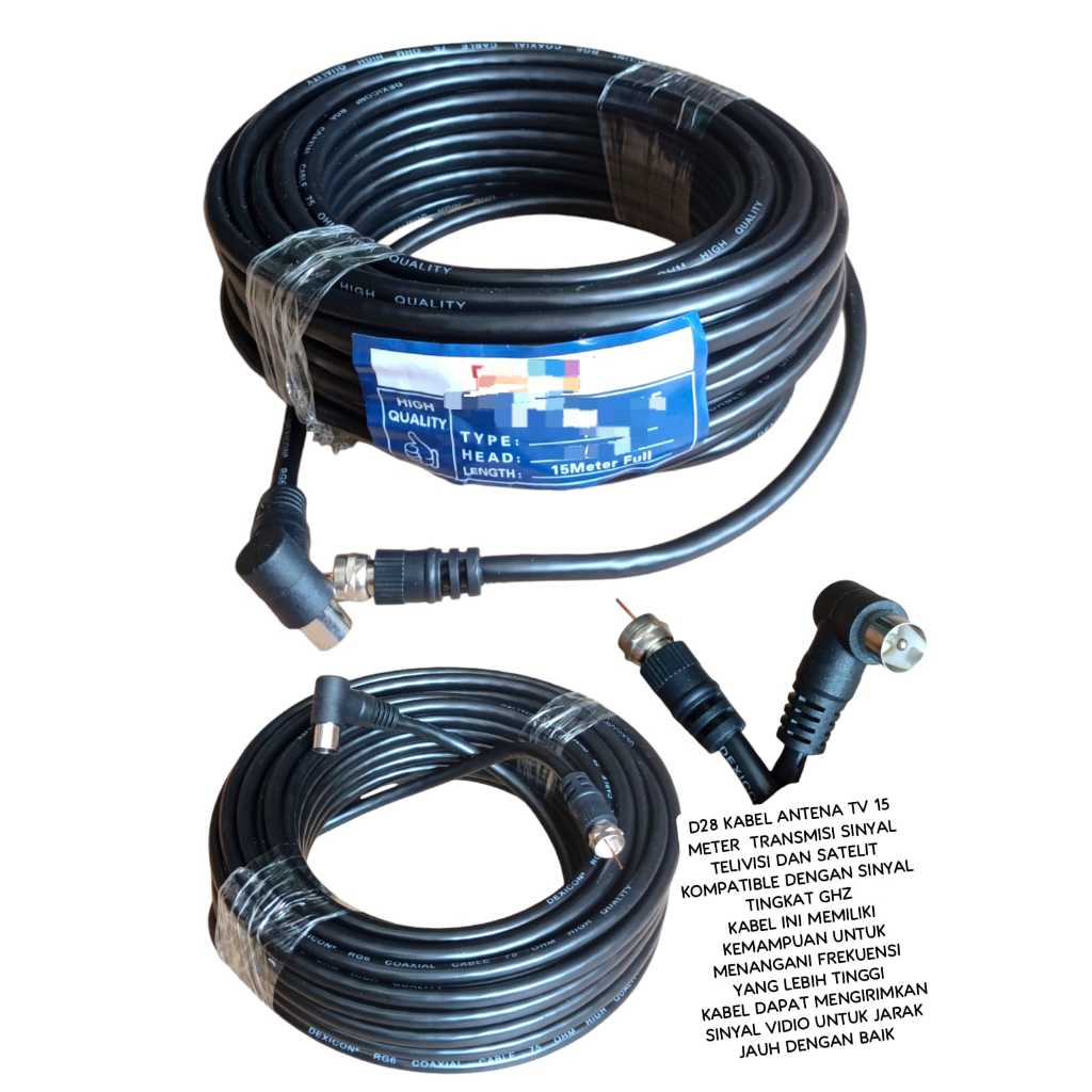 Jual D28 D28 KABEL ANTENA TV 15 METER TELEVISI STB KONEKTOR RG6 COAXIAL CABLE TRANSMISI SINYAL ...