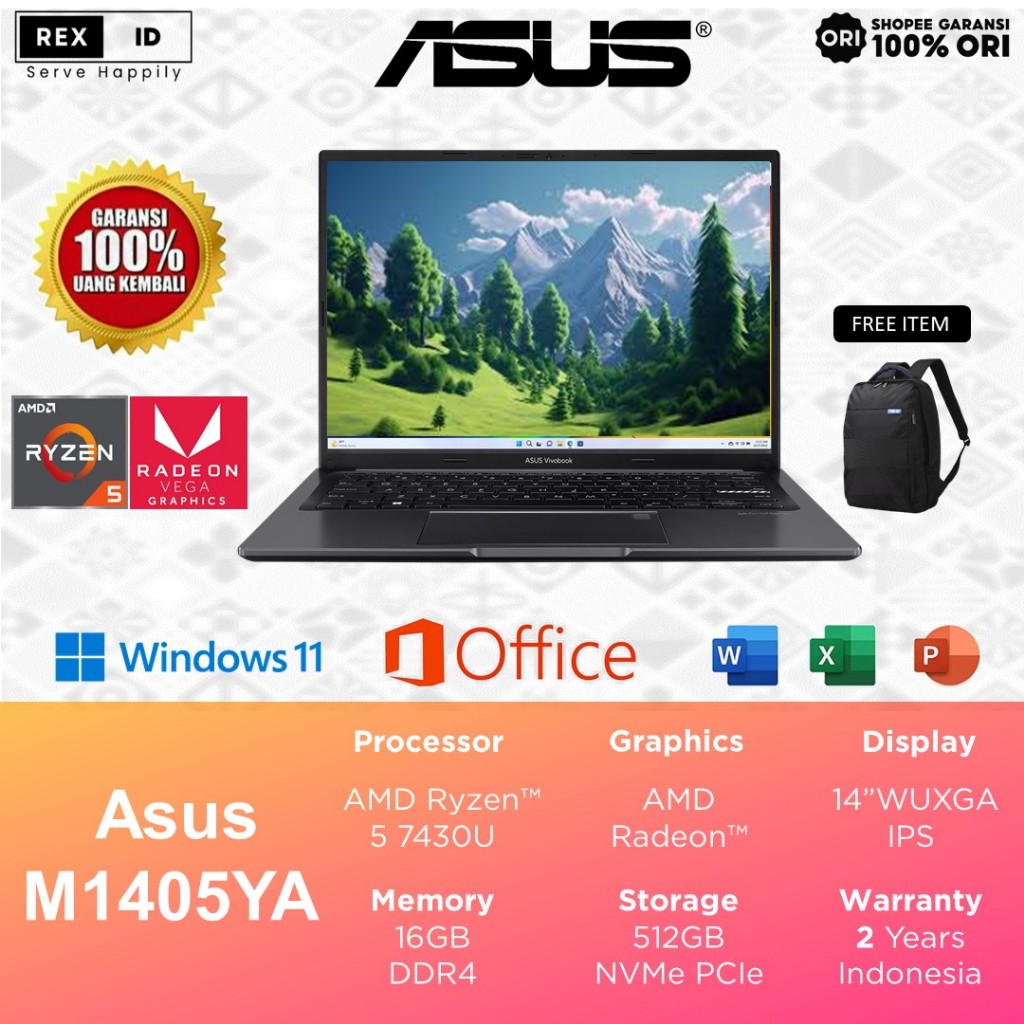 Jual Laptop Asus Ryzen 5 - 7430U 16GB 1TB SSD 14.0" WUXGA IPS Backlit ...