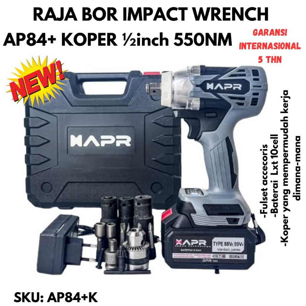 Jual APR IMPACT WRENCH TYPE AP84+ KOPER 550NM BATERAI 88V STANDART ...
