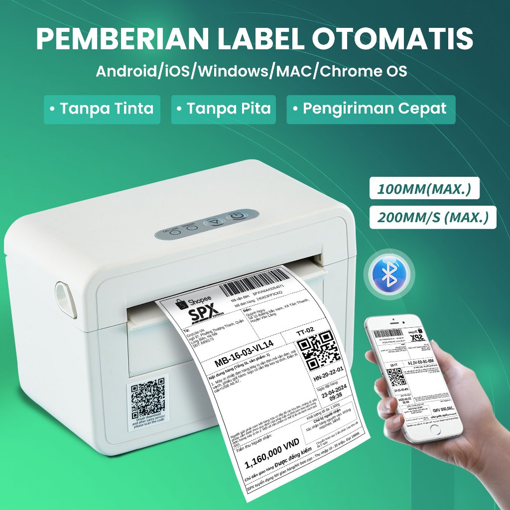 Jual Thermal Waybill Printer | Barcode Printer | USB+Bluetooth 4 & 3 ...