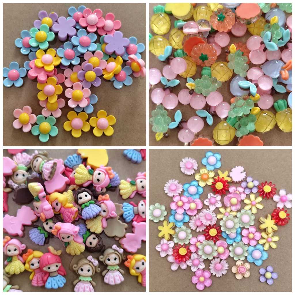 Jual 10pcs clay resin manik bunga random 2cm dan karakter | Shopee ...
