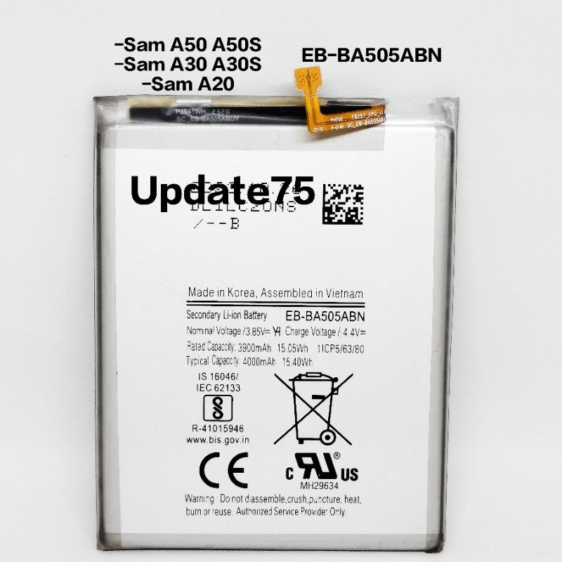 Jual Baterai Batre Sam Galaxy A50 A505 A50S A30 A30S A20 EB-BA505ABN Original | Shopee Indonesia