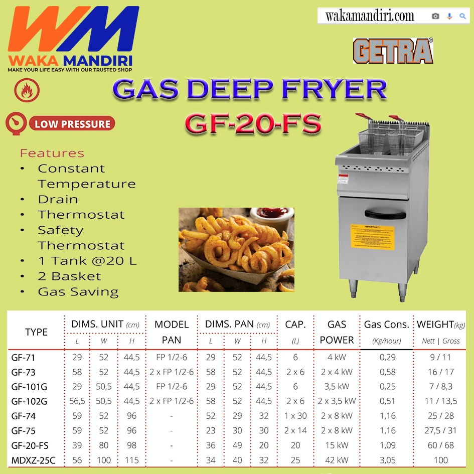Jual GETRA Deep fryer GF-20FS / GF 20 FS / GF20FS / 20 LITER | Shopee ...