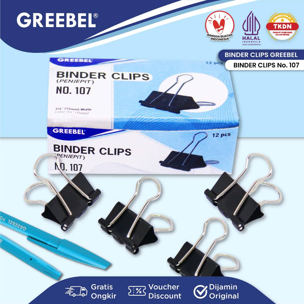 Jual GREEBEL Klip Kertas Binder Clip / Penjepit Kertas Hitam Besar ...