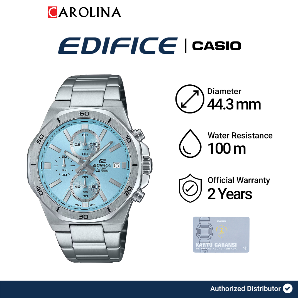 Jual Jam Tangan Pria Casio Edifice EFV-640D-2B Chronograph Light Blue Dial Stainless Steel Band ...
