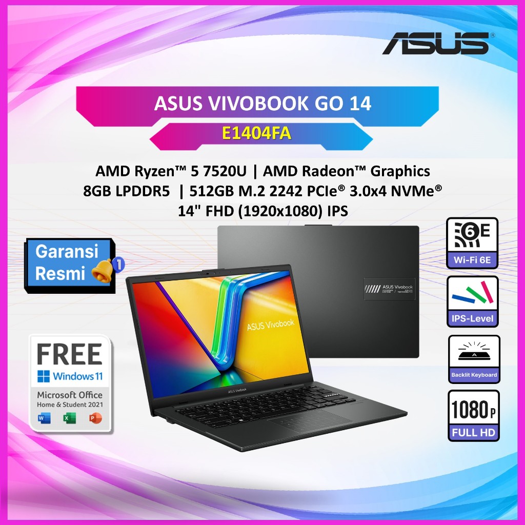 Jual ASUS VIVOBOOK GO 14 E1404FA RYZEN 5 7520U RAM 8GB/16GB 512GB WIN11 ...