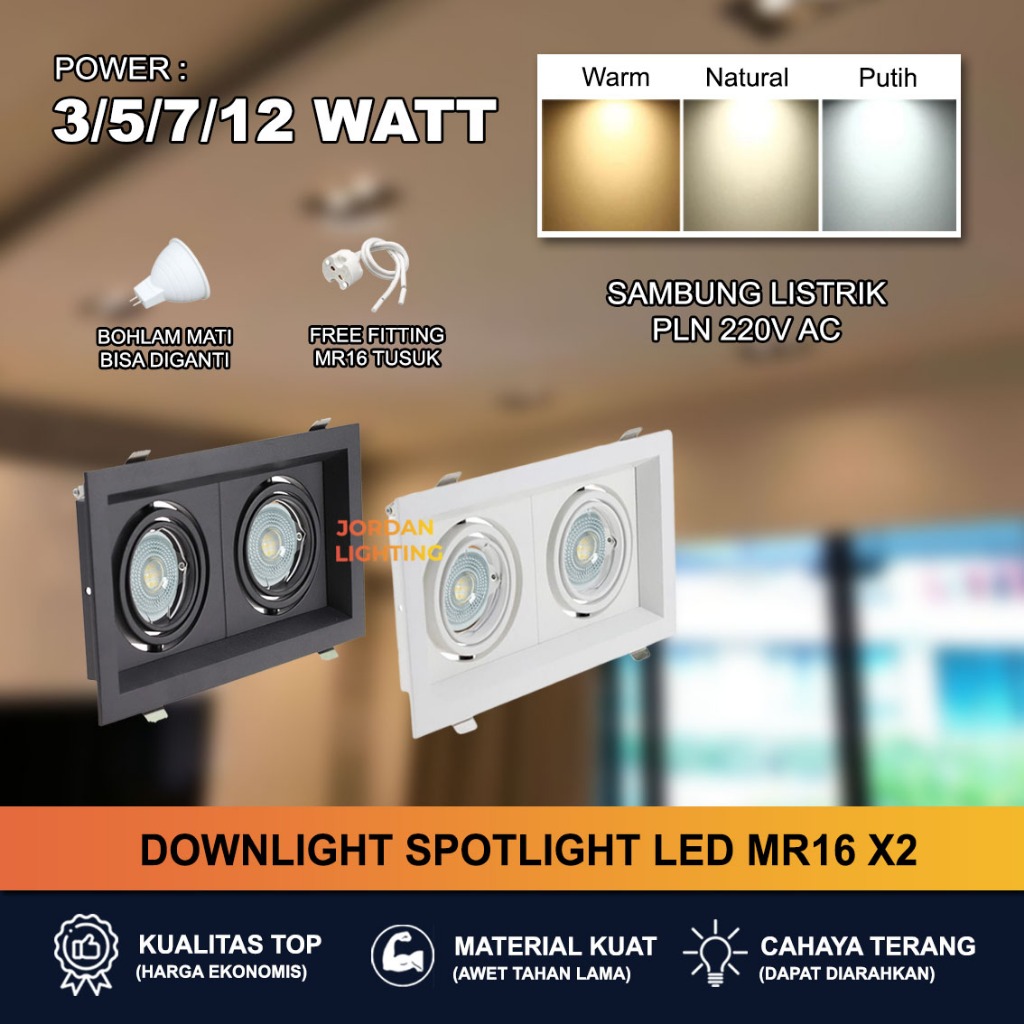 Jual Kap Downlight MR16 x 2 Lampu Spotlight Sorot Plafon Adjustable | Shopee Indonesia