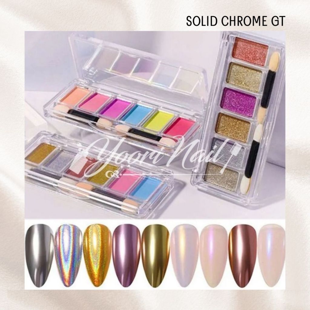 Jual Solid chrome pallete 6 color magic mirror powder chrome nail art ...