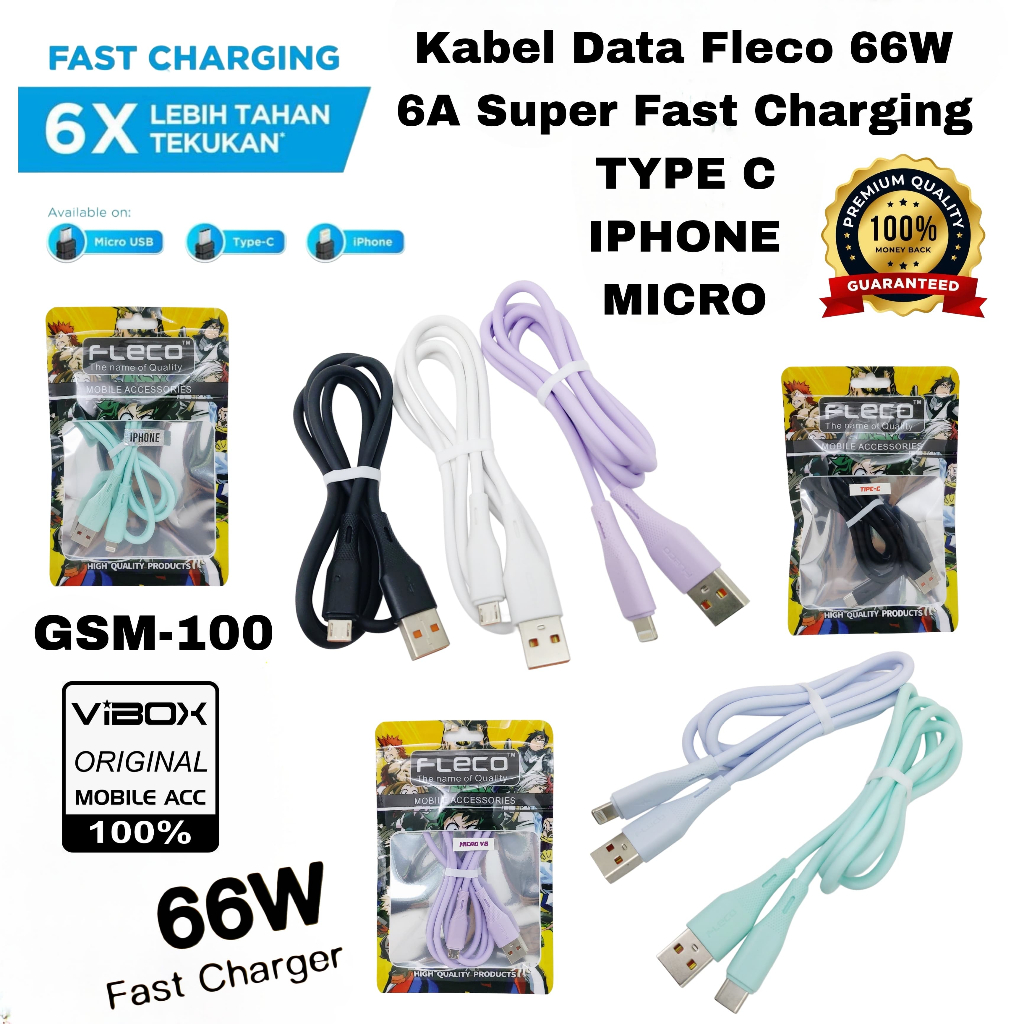 Jual Kabel Data Fleco 66w GSM-100 Super Fast Charging 6A Panjang Kabel ...