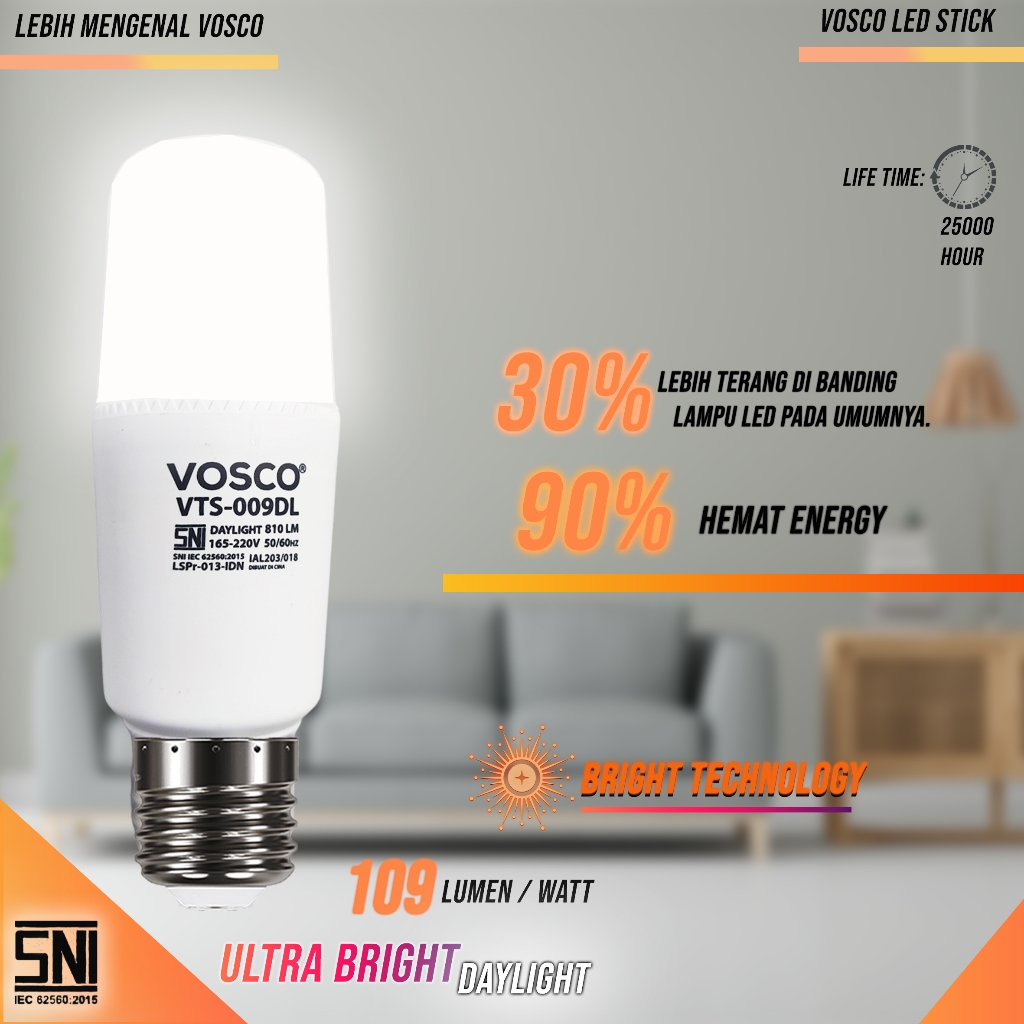 Jual PROMO LAMPU LED STICK 5-9 WATT VOSCO SNI GARANSI HEMAT DAYA 90% 135% EXTRA SUPER TERANG ...
