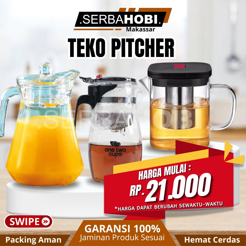 Jual Teko Pitcher Kaca Tebal Dengan Saringan Dan Penutup Untuk Kopi Teh ...