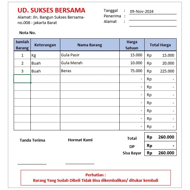 Jual Template Nota Barang Otomatis menggunakan Excel | Shopee Indonesia