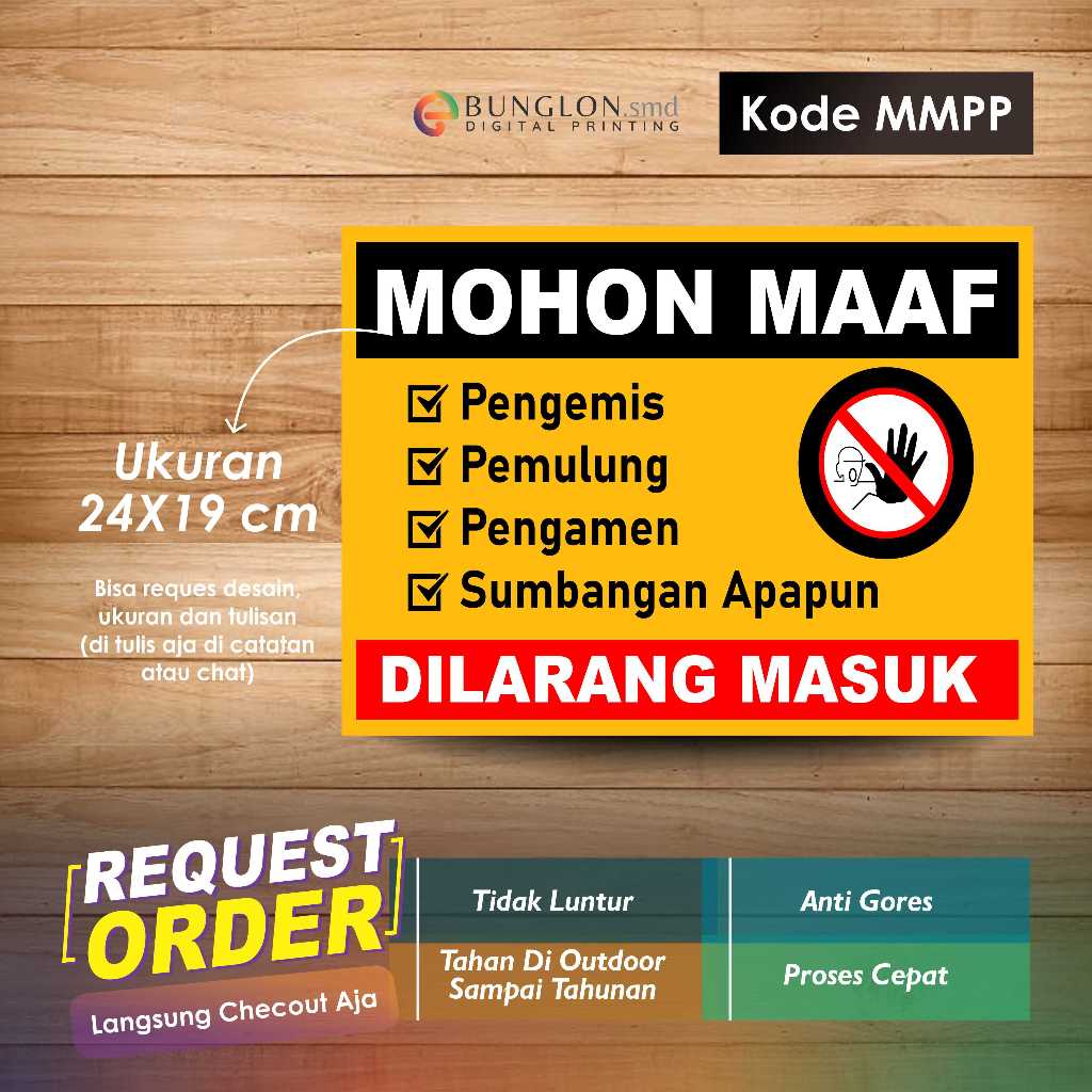Jual STIKER MOHON MAAF DILARANG MASUK +LAMINASI KODE MMPP KUNING ...