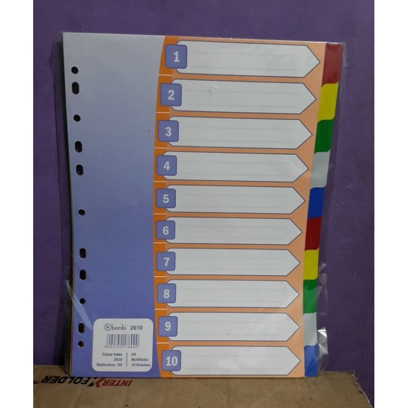 Jual Divider Bambi 2610 A4 10 Warna Pembatas Binder | Shopee Indonesia