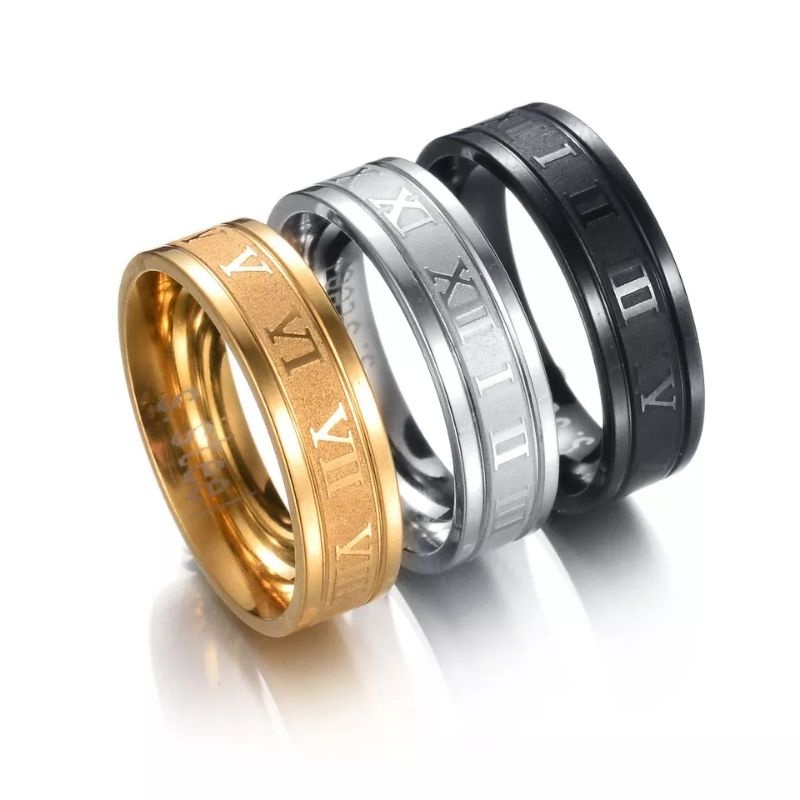 Jual Cincin titanium pria wanita model romawi warna silver/gold/hitam ...