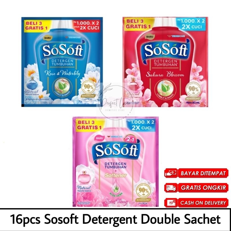 Jual [16Pcs] So Soft Detergen Tumbuhan Cair Renceng 16Pcs Double Sachet ...