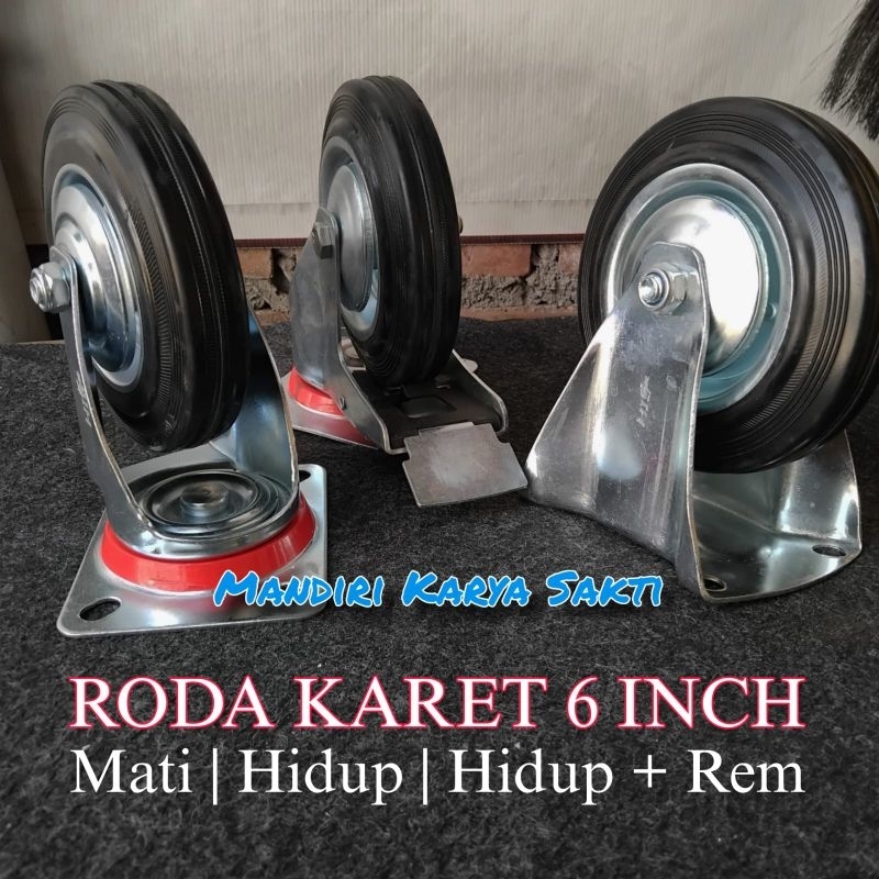 Jual Roda Karet Hitam 6" Hidup+Rem | Hidup | Mati | Roda Caster Karet 6 ...