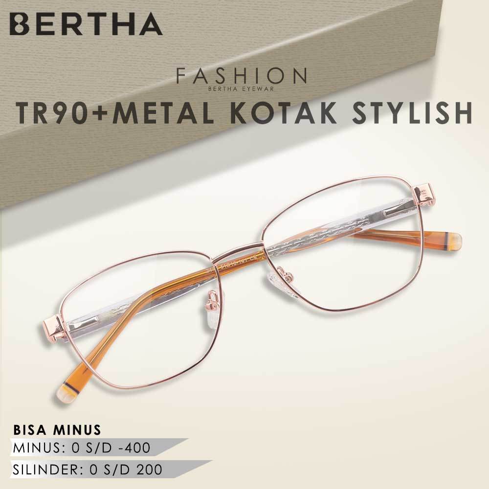 Jual Bertha Frame Kacamata Style Kotak Bahan TR90+Metal Kokoh TerBaru Style Wanita Bisa Minus ...