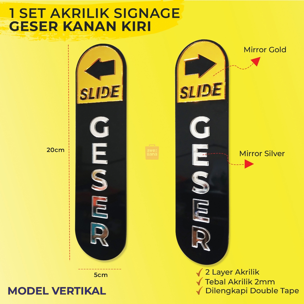 Jual 1 Set Tanda Pintu Geser Kanan Kiri Vertikal Akrilik Timbul - Slide ...