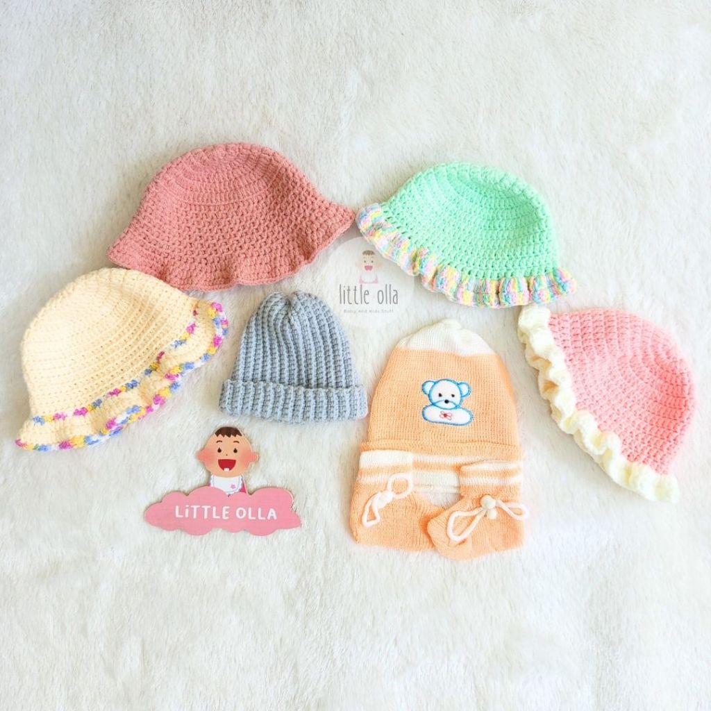 Jual LITTLE OLLA - Topi Bayi Rajut Handmade / Bucket Hat Bayi / Topi ...